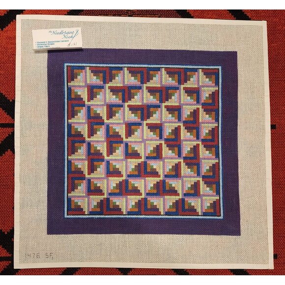 Needlepoint Novel | Art | Vintage Handmade Needlepoint Canvas Log Cabin ...